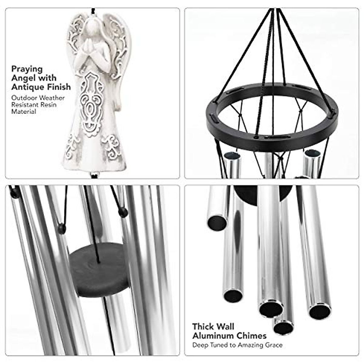 Memorial Wind Chimes with Celtic Angel & Heart - Goodbyes are Not Forever - Sympathy Gift for Loss of a Loved One