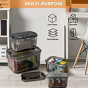 GONICVIN Plastic Storage Boxes, 70 L Storage Boxes with Lid, Stackable Plastic Storage Boxes, Storage Boxes with Handles for Home, Office (4 Packages, Black)