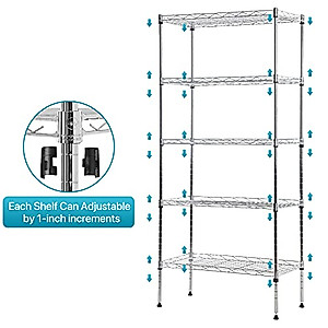 5 Wire Shelving Unit Storage Shelf Adjustable Heavy Duty Shelf with Leveling Feet for Closet Laundry Pantry Kitchen Garage 750 LBS Capacity 21.5" L x 11.6" W x 47.6" H, Chrome