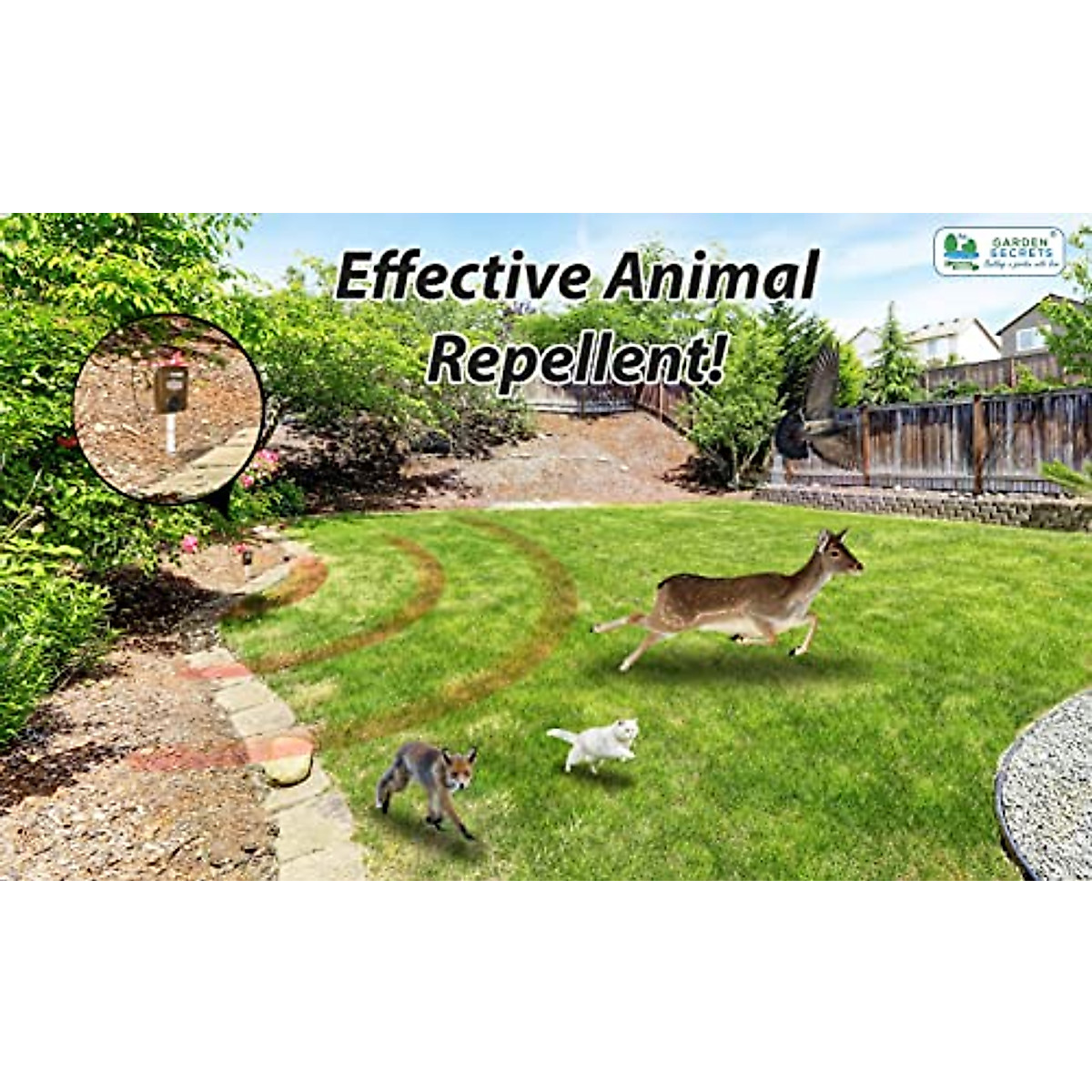 GARDEN SECRETS (2023 Version) Compact Solar Ultrasonic Animal Repellent. Skunk Raccoon Deer Coyote Cat Rat Mice etc Deterrent. Keep Pests Away from Your Property Within 2-4 Weeks. (Brown, 1 Unit)