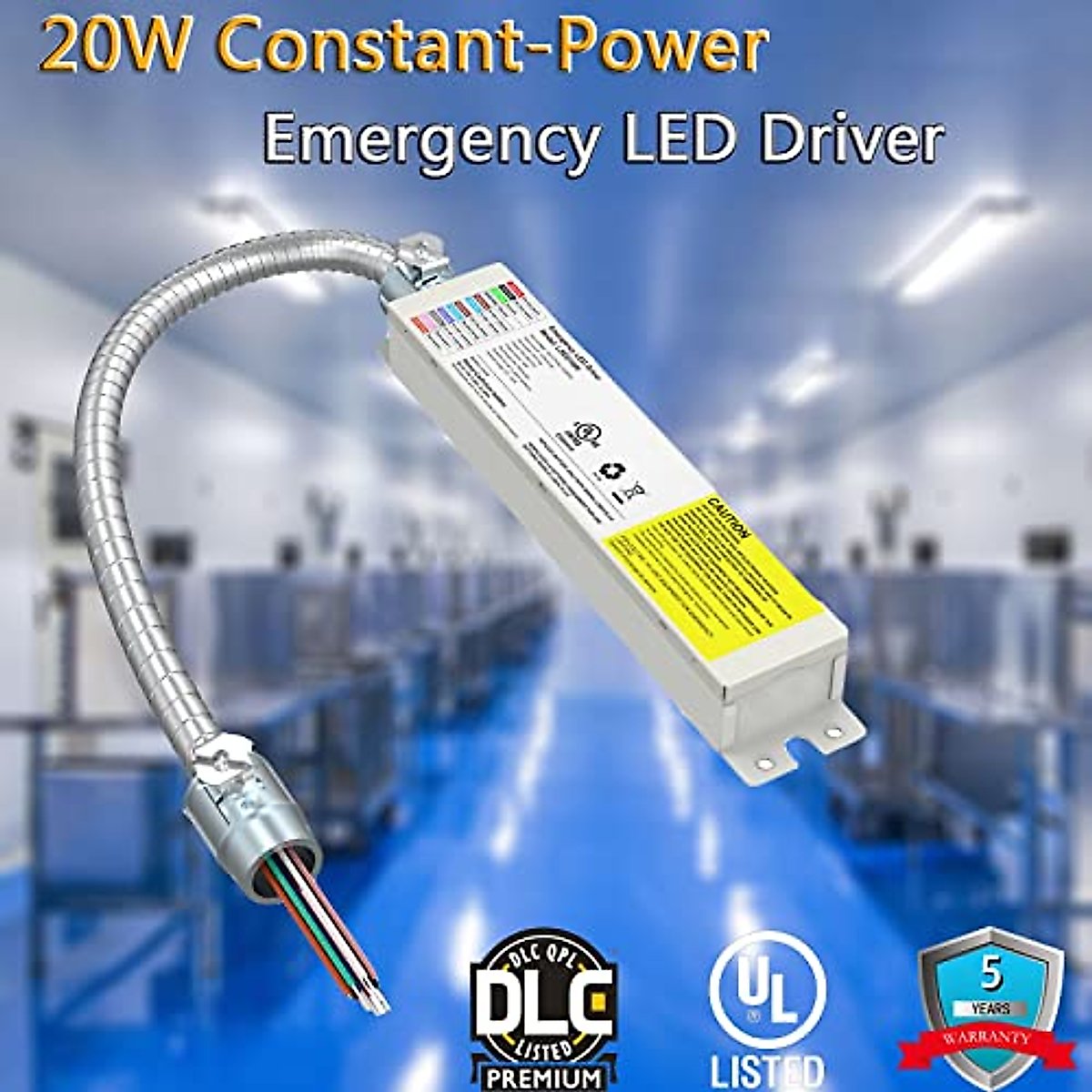 20W LED Emergency Light Driver,100-347V AC 175V DC,Emergency Time Over 90 Minutes, 0/1-10V Dimmable Emergency led Driver, Rechargeable UL Listed Backup Battery for LED Recess, Panel and Linear Lights