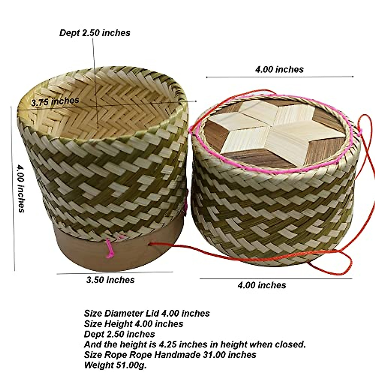 Heavens Tvcz Sticky Rice Basket Serving Thai Laos Small Handmade Bamboo to Keep Sticky Rice Warm for Restaurant