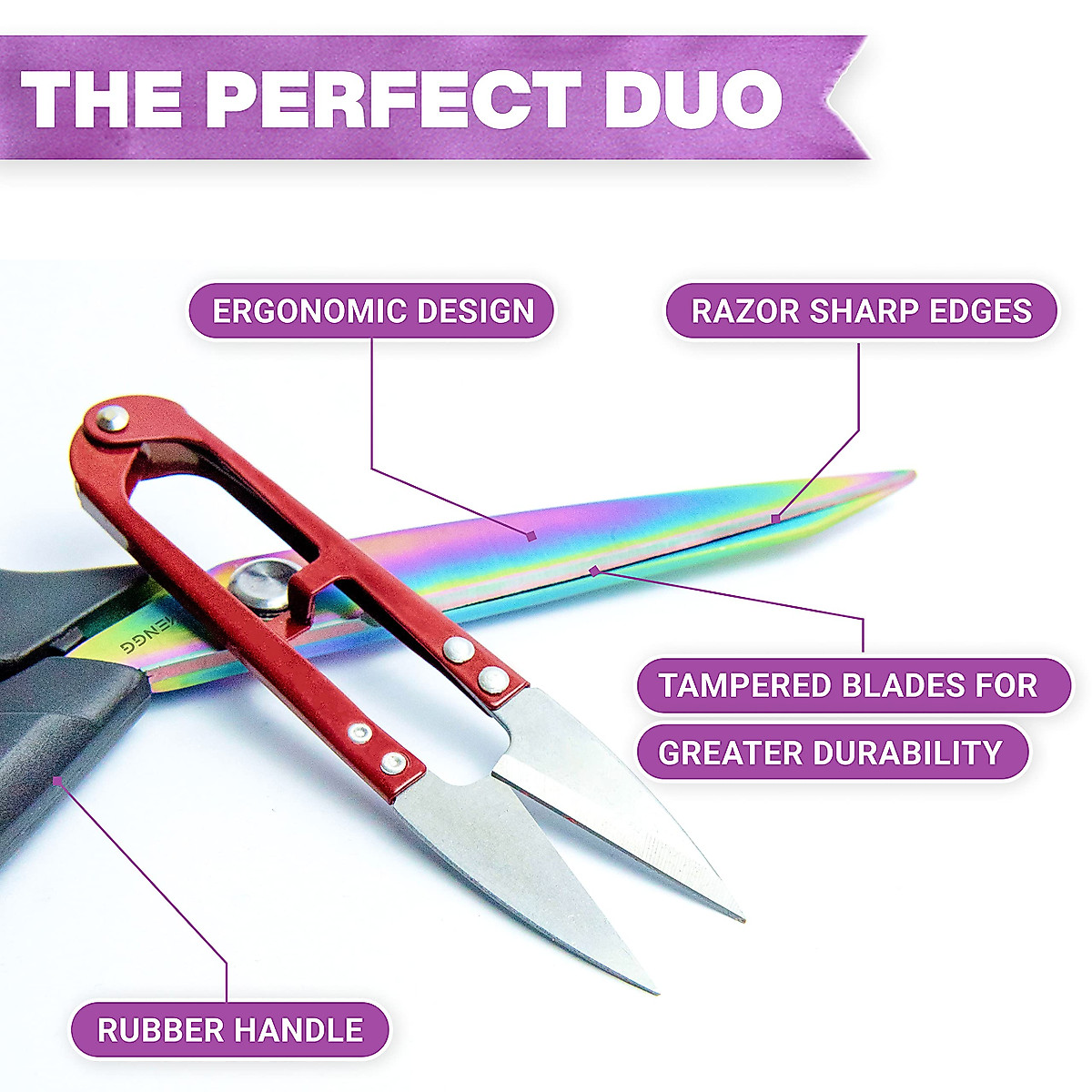 HOMENGG Premium Fabric Scissors for Cutting Clothes 9.5 inches, Ultra Sharp Fabric Scissors Sewing Titanium Coated Forged Stainless Steel Tailor Scissors with Thread Cutter (Red/Black)