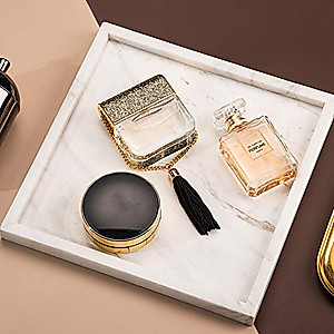 StonePlus Natural Marble Square Neat Makeups Organizer/Bathroom Vanity Tray for Razor Towel Toothpaste (9.84x9.84x1.18in, Volakas White)