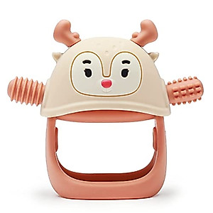 Smily Mia Reindeer Never Drop Hand Held Baby Teether for 3-6Months, Baby Teething Toys for Babies 0-6Months, Best Baby Easter Backet Stuffers for 6-12Months, Nude