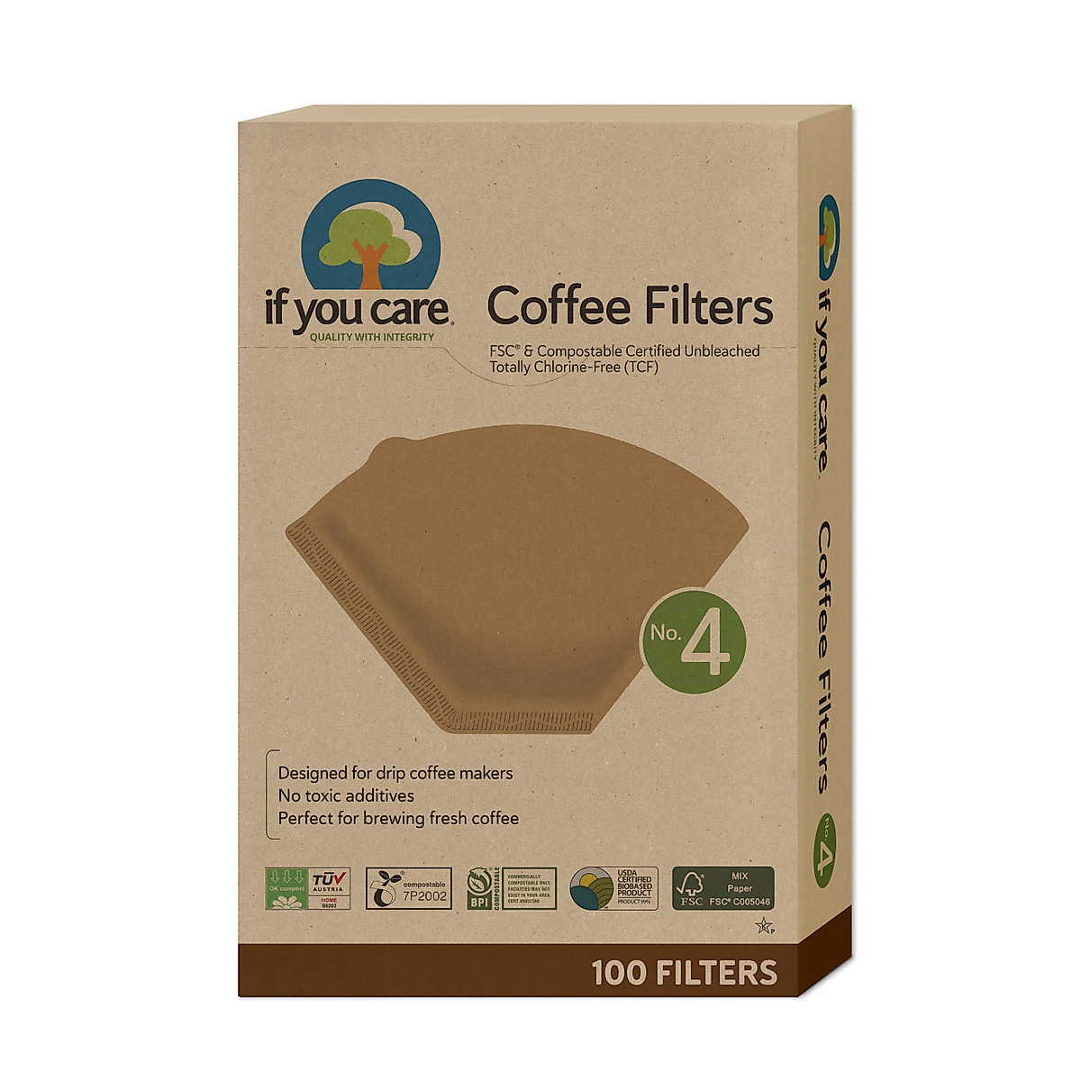 If You Care # 4 Cone Shaped Unbleached All Natural Compostable Coffee Filters, 100 Count (Pack of 2), Chlorine Free