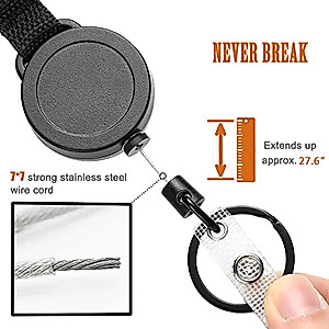 MNGARISTA 2 Pack Retractable Keychain, Multitool Carabiner Badge Holder, 8oz Retraction, Heavy Duty Badge Reel, Retractable Key Chain with Steel Cable and Key Ring, Black