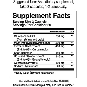 Origin Jocko Fuel Joint Support Supplement - Glucosamine Chondroitin MSM for Joint Pain, Mobility, & Flexibility w/Turmeric & Boswellia (180 Capsules)