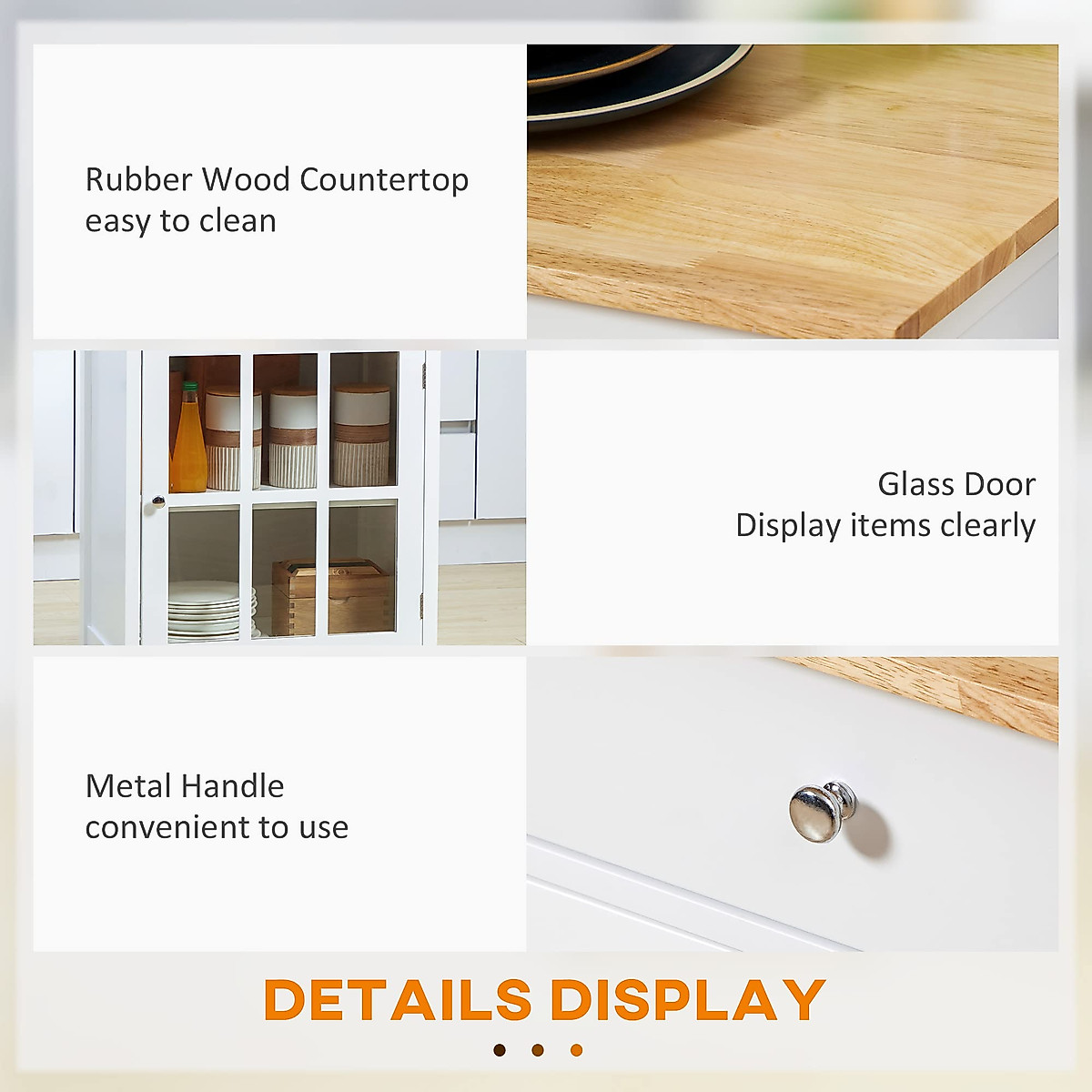 HOMCOM 27" Rolling Kitchen Island Cart with Drawer and Glass Door Cabinet, Kitchen Trolley with Adjustable Shelf and Towel Rack, White