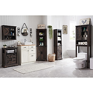 OKD Tall Corner Cabinet, Farmhouse Storage Cabinet with Barn Door Design & Adjustable Shelves, Home Space Saver for Bathroom, Living Room, Dark Rustic Oak