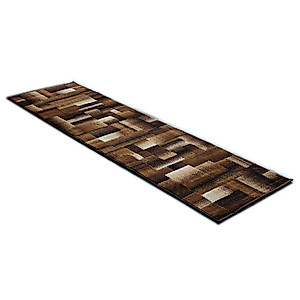 Masada Rugs, Modern Contemporary Runner Area Rug, Brown Black Beige (2 Feet X 7 Feet)