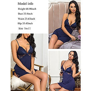 Avidlove Women Lingerie Lace Chemise Sleepwear Babydoll Teddy Lingerie for Women Naughty Blue