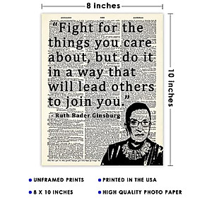 Inspirational Ruth Bader Ginsburg Wall Art "Fight for Things" 8x10 RBG Poster, RBG Wall Art & Motivational Wall Art, Positive Affirmations Wall Decor for Bedroom & Office Decor for Men &Women