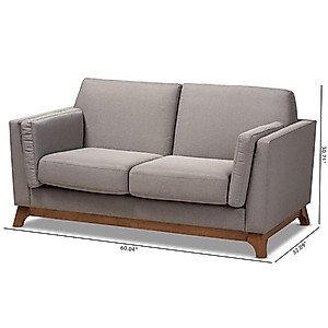 Baxton Studio Sava Mid-Century Modern Grey Fabric Upholstered Walnut Wood 2-Seater Loveseat