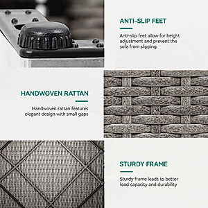 YITAHOME 7 Pieces Patio Furniture Set, Outdoor Sectional Sofa PE Rattan Wicker Conversation Set Outside Couch with Table and Cushions for Porch Lawn Garden Backyard(Gray+Blue)