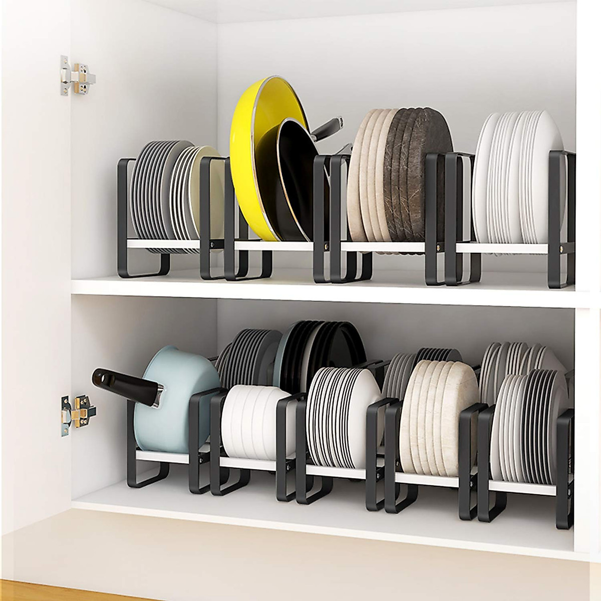 Ahn'Qiraj Plate Holder Dish Organizer Rack, Metal Non Slip Stand Display Bowl Dish Organizer Racks for Kitchen Counter Cupboard and Cabinet Corner (Large)