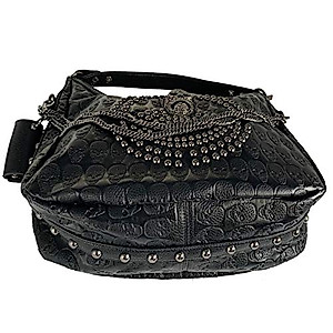 FiveloveTwo Women Skull Chain Handbag Large Capacity Gothic Shoulder Bag Studded Doctor Rivet Tote Satchel