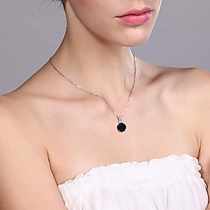 Gem Stone King 3.14 Cttw Black Onyx and White Topaz Pendant Necklace For Women In 925 Sterling Silver | Gemstone December Birthstone | Round 10MM | With 18 Inch Chain