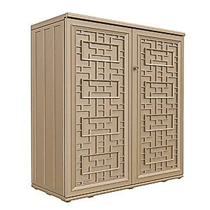 ADDOK 60-Gallon Storage Cabinet Light Weight Resin Indoor/Outdoor Storage Unit for Patio, Garden, Veranda with 1 Laminate Shelves (Coffee)