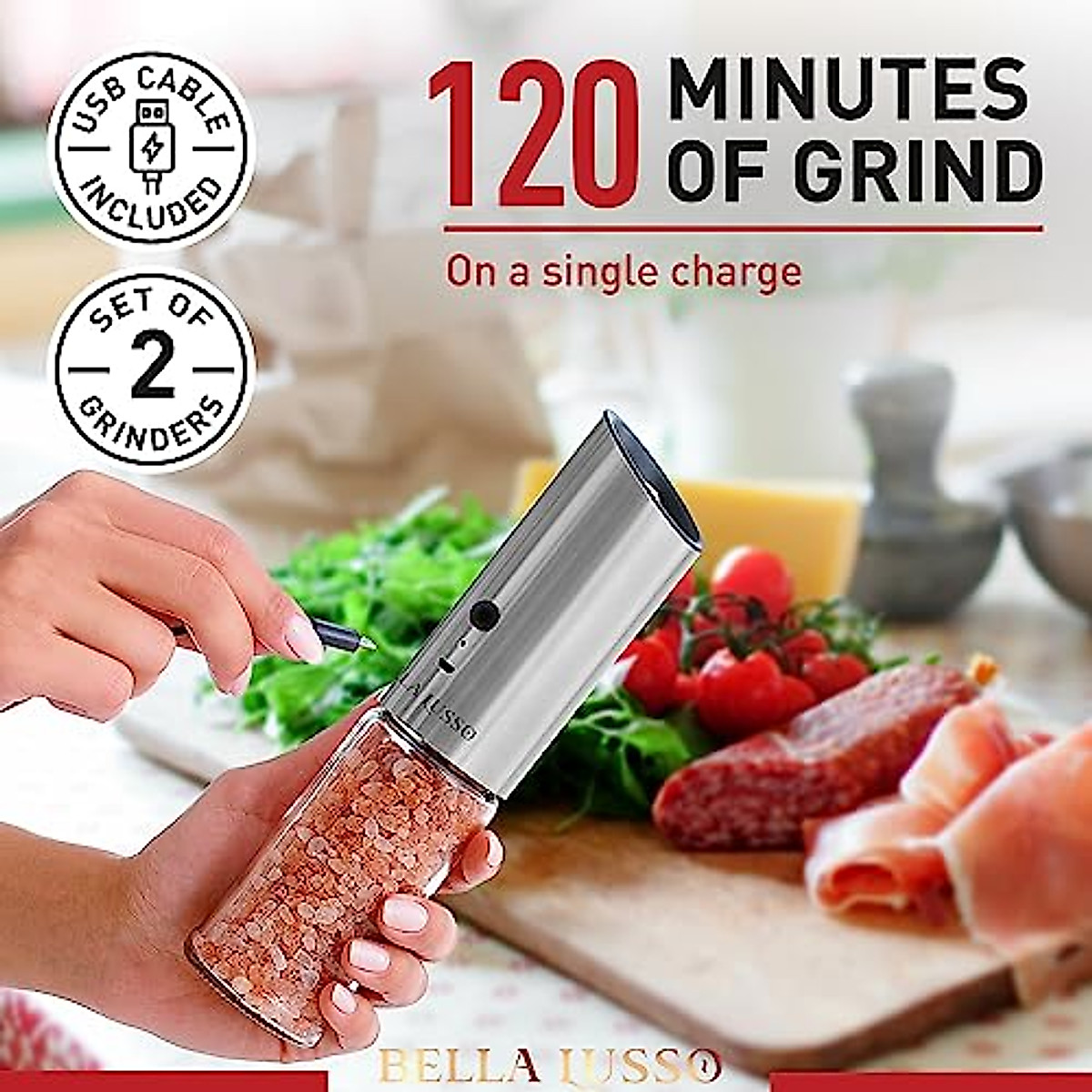 Gravity Electric Salt & Pepper Grinder Set - Adjustable Coarseness - Rechargeable Battery Powered - Refillable Glass Jars - Automatic Operation One Hand Spice Mill - Stainless Steel Kitchen Gadget
