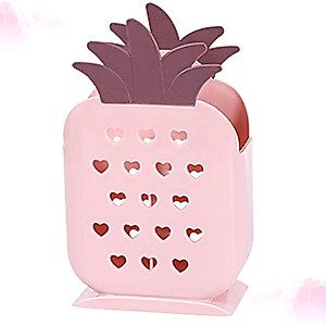 Kichvoe Kitchen Utensils Holder Pineapple Shaped Silverware Organizer Plastic Chopsticks Caddy Coffee Bar Countertop Organizer Spoon Chopsticks Cup with Drain Hole - Pink