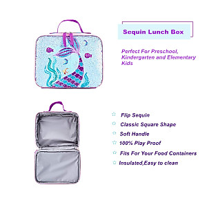 Reversible Sequin School Backpack Lightweight Little Kid Book Bag with Lunch Bag Set for Preschool Kindergarten Elementary (15", Mermaid with Lunch Bag)