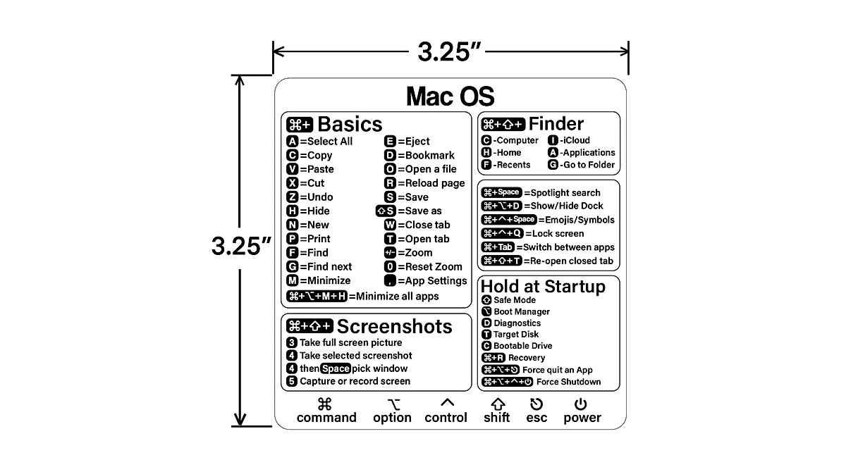 Mac Shortcut Sticker for MacBook - Easy Keyboard Shortcuts (13-16 Inch)