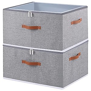 OUTBROS Large Storage Bins with Lid, Foldable Storage Bags and Handle, Zipper Storage Boxes, Used for storing clothes, blankets, pillows, 19.7 x 15.7 x 11.8 inch, 2-Pack