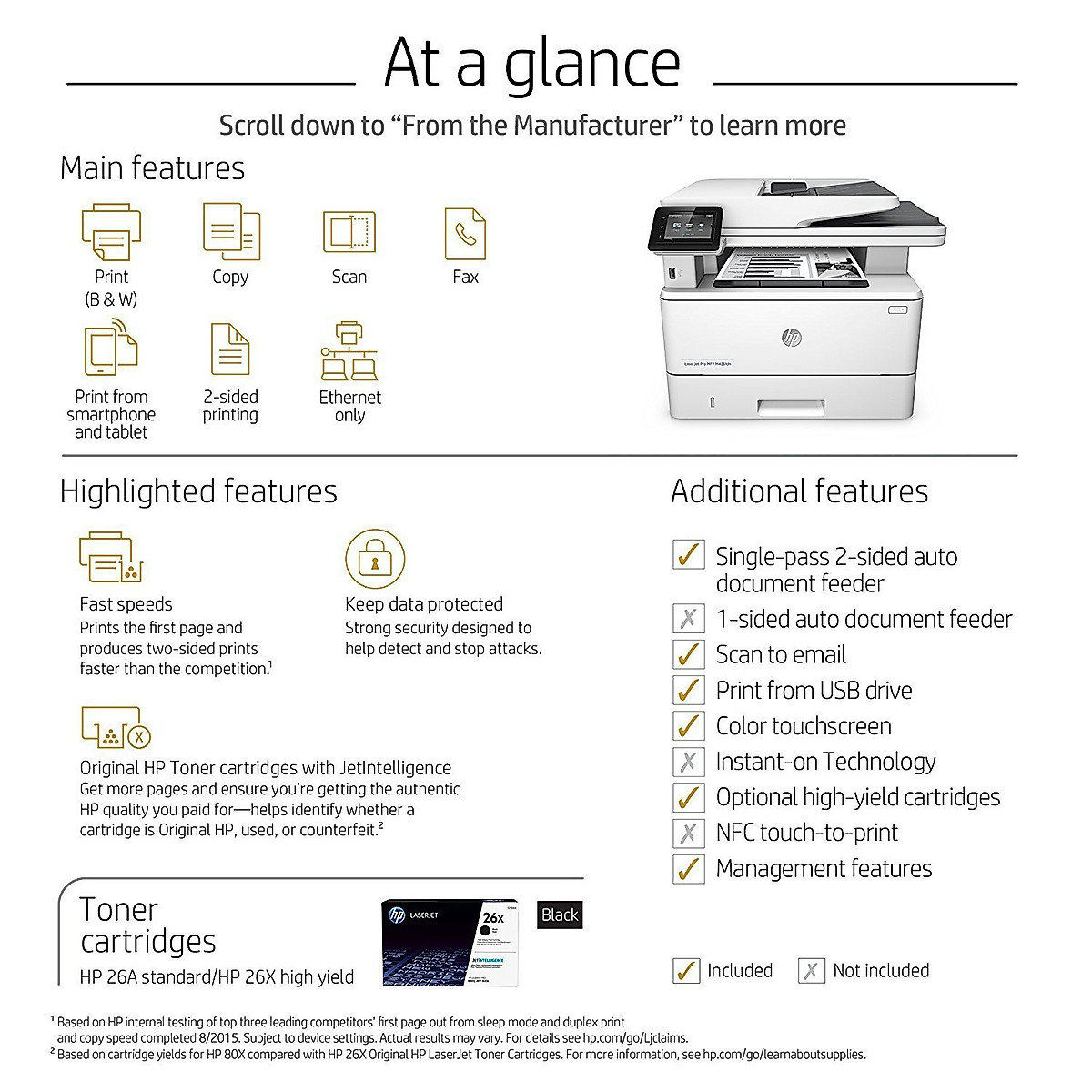 HP LaserJet Pro M426fdn Multifunction Laser Printer with Built-in Ethernet & Duplex Printing (F6W14A) (Renewed)