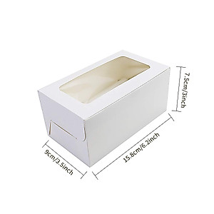 PRALB 50Pack White Paper Cupcake Boxes with Pvc Window and Two Treat Holder, Pastry and Cookie Box,Cupcake Containers Bakery Cake Box,Auto-Popup Cupcake Carriers Bakery Cake Box(6.3x3.5x3inch)