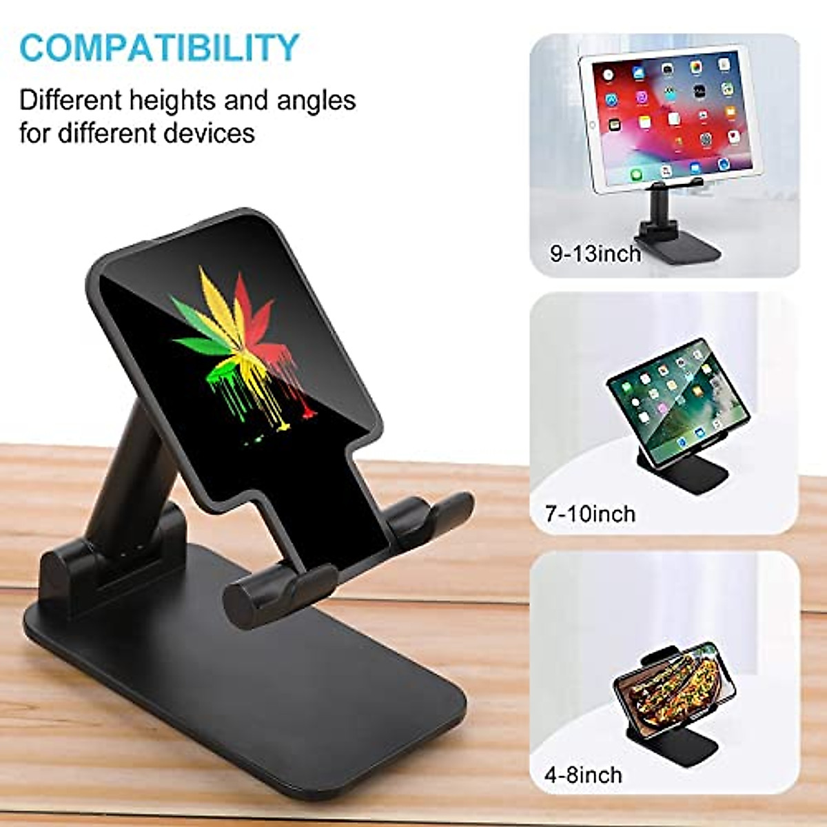 Dripping Reggae Weed Cell Phone Stand for Desk Foldable Phone Holder Height Angle Adjustable Sturdy Stand Black-Style