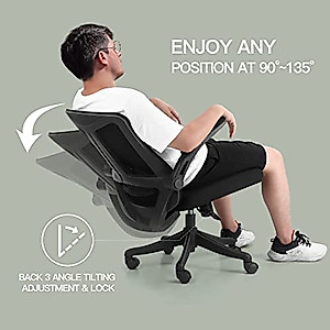 Eognyzie Ergonomic Home Office Desk Chairs with Wheels for Computer Gaming Work Chair with Adjustable Ergonomic Back Support, Mesh Chair with Adjustable Lumbar Support for Home Office Work
