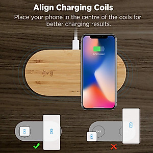Veelink Bamboo Dual Wireless Charger, Double 10W Wireless Charging Pad Compatible iPhone SE 2020/11/Xs MAX/XR/XS/X/8/8, Samsung S20/S10/S9/S8/Note 20 (Adapter Included)