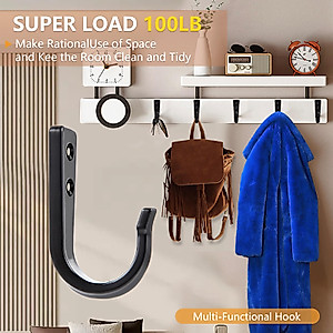 WODEGIFT 5Pcs Large Size Wall Hooks, Heavy Duty Wall Hooks for Hanging, Coat Hooks for Hanging, Large Size Wall Hooks, for Hanging Heavy Duty Pans, Backpacks, Coats and Garage Items (Black Hooks)