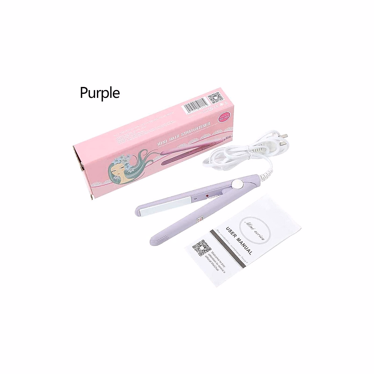 Flat Iron Mini Hair Straightener and Curler 2 in 1 for Ceramic Tourmaline Plate Beauty Heating Salon (US Plug Purple)