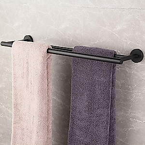 24-Inch Double Towel Bar Stainless Steel Hand Towel Rack for Bathroom Matte Black Contemporary Style Wall Mount