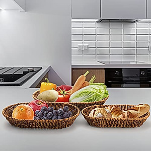 Hedume Set of 3 Wicker Baskets, Bread Baskets Sets, Tabletop Food Serving Baskets Trays, Handwoven Storage Basket Bin, Fruit Vegetables Sundries Storage Basket for Home, Restaurant, Bakery