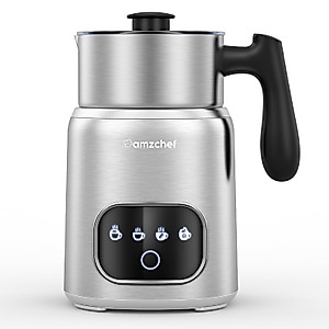 AMZCHEF Milk Frother and Steamer, 4-in-1 Electric Milk Warmer, Automatic Hot and Cold Foam Maker and Milk Warmer, Smart Touch Control, 14oz/400ml, Silver
