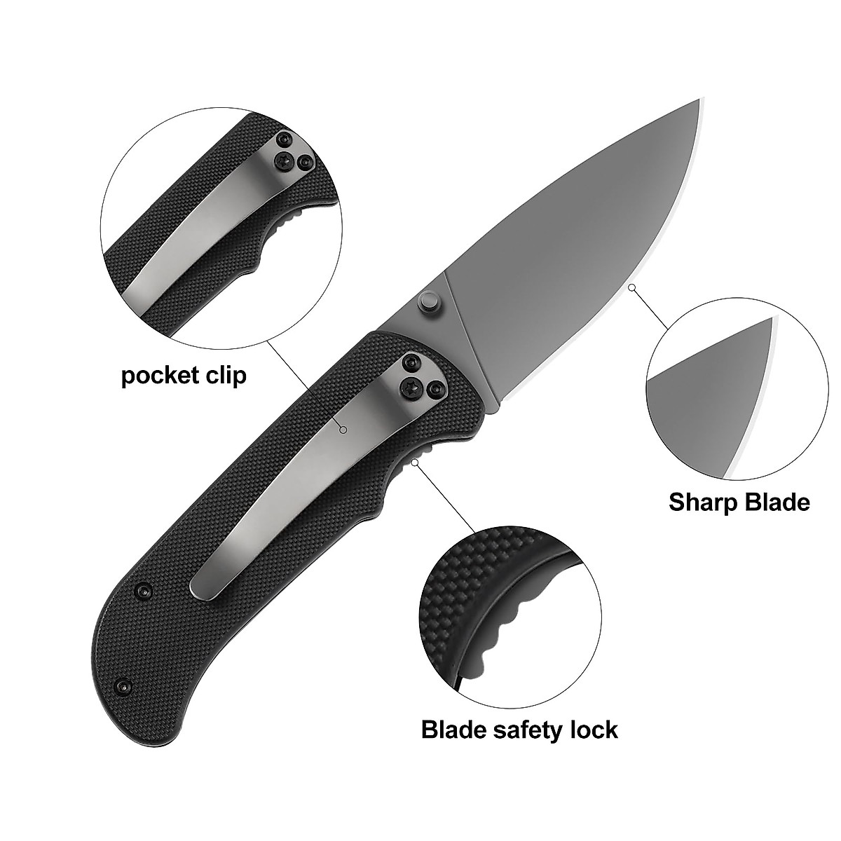 warmot® Pocket knife with G10 Handle - Ideal Knife for EDC Camping - Birthday Gift for Men & Wome,Black