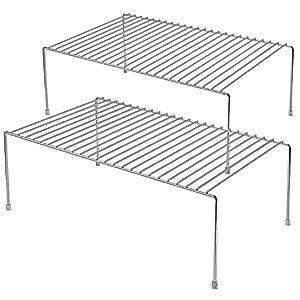 GEDLIRE Kitchen Cabinet Shelf Organizer Set of 2, Medium (13 x 9.4 inch) Metal Wire Pantry Storage Shelves, Dish Plate Racks for Cabinets, Freezer, Counter, Cupboard Organizers and Storage, Chrome
