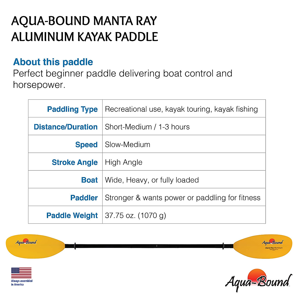 AQUA BOUND Manta Ray Aluminum 2-Piece Snap-Button Kayak Paddle