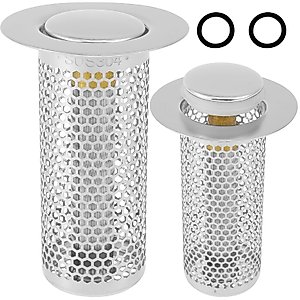 2 Pcs Stainless Steel Floor Drain Filter, Easy to Use Sink Drain Strainer Filter Multifunctional Sink Drain Strainer Pop Up Bounce Core Bathroom Drain Filter for Kitchen Bath Sink Floor Drain