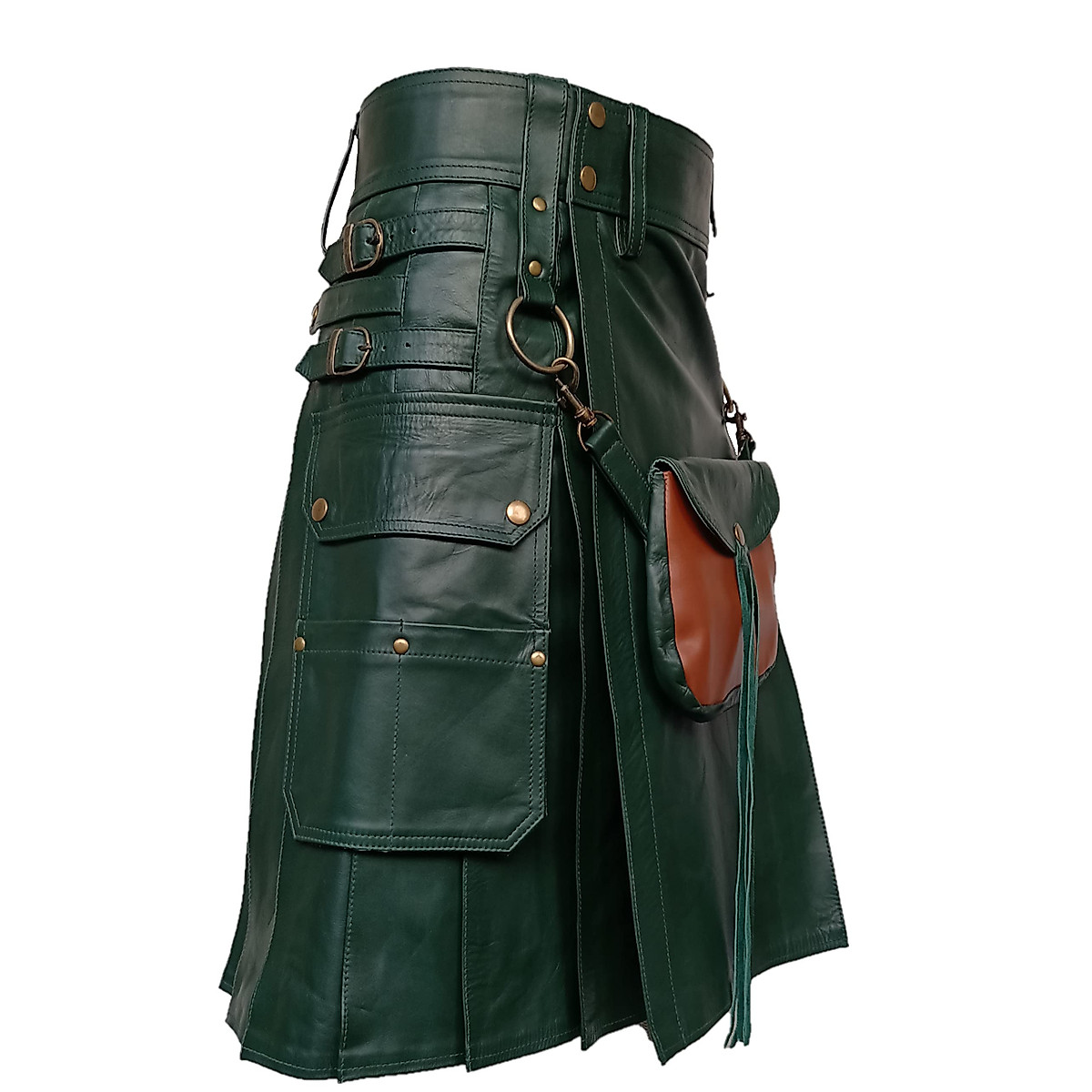 Custom Made Genuine Cowhide Leather Utility Kilt Scottish Warrior Traditional Highland Kilt for Men with Leather Sporran (Made to Order Click on Customize Now)