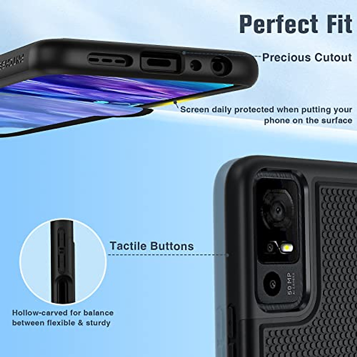 FNTCASE for TCL 40-XE 5G Case: Dual Layer Matte Textured Phone Case Shockproof Military Grade Protective | Shock & Drop Proof Heavy Duty Protection Rugged Mobile Cell Phone Case Cover - Black
