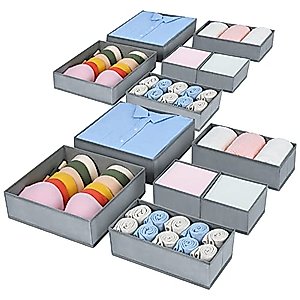DIMJ Drawer Organizer Clothes, 12 Pack Underwear Organizer, Foldable Closet Organizers, Sock Organizer Bra Organizer, Fabric Dresser Organizer for Clothes, Bra, Socks, Tie (Grey)