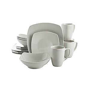 Gibson Home Zen Buffet Porcelain Dinnerware Set, Service for 4 (16pcs), White (Square)