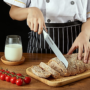 FRASOICUS 7 Pieces Kitchen Knife Set with Wooden Block, German Stainless Steel Ultra Sharp, Professional Chef Knife Set for Kitchen Best Gift