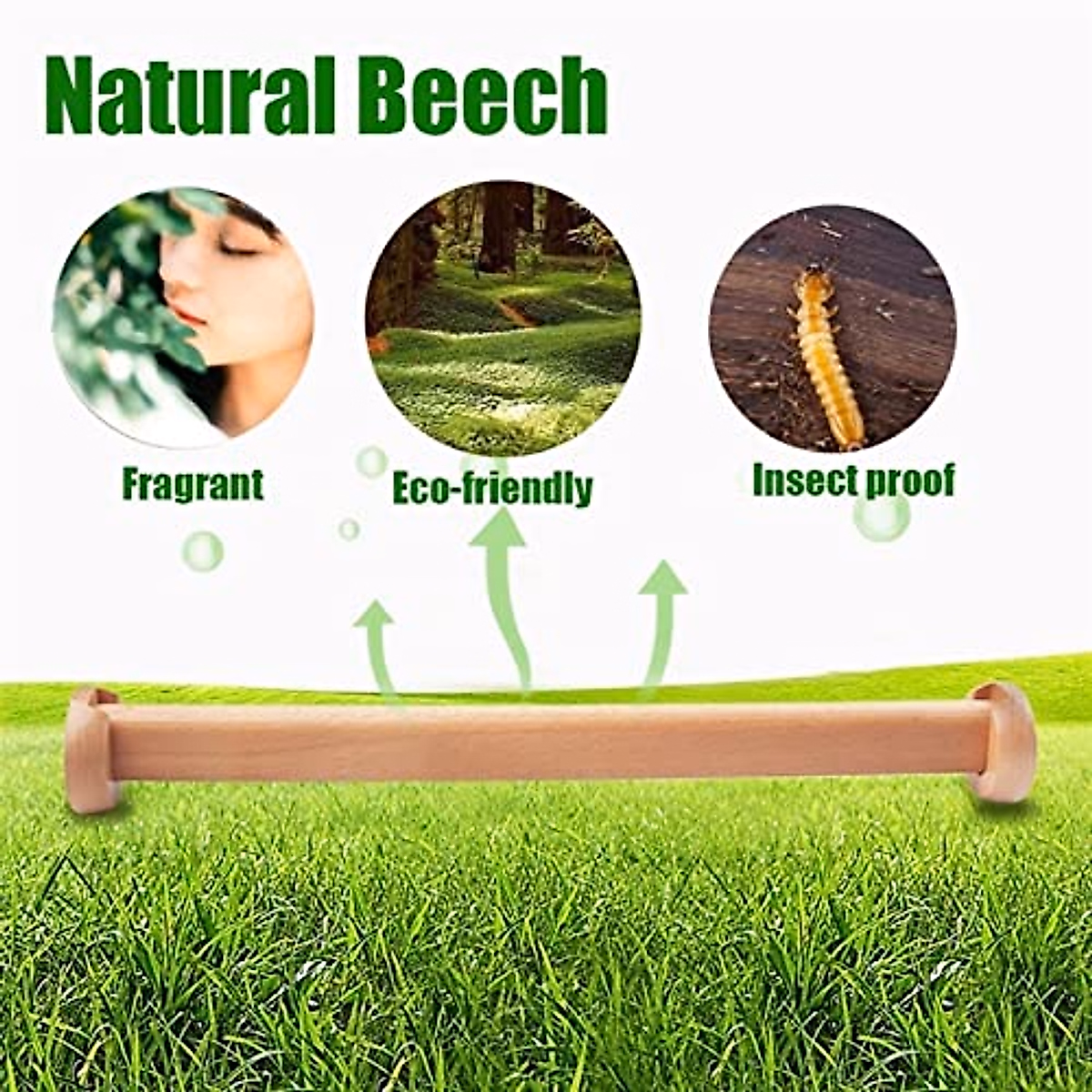 1pcs Wooden Oval Wardrobe Closet Rod for Hanging Clothes Premium Closet Pole Wardrobe Cross- bar Clothes Hanging Rods Polished Natural Beech Wardrobe Closet Rod with End Supports for Closet Storage