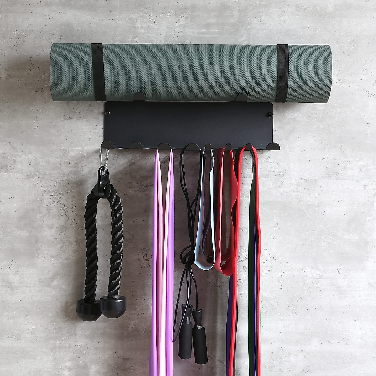 Resistance Bands Rack Wall Mount Home Gym Equipment Storage Rack for Resistance Bands, Jump Ropes, Yoga Mat, Foam Roller, Chains, 16.5", Black