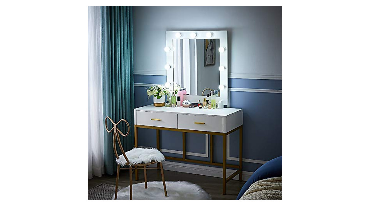 Tribesigns Lighted Vanity Table with Mirror & 2 Drawers | Stylish ...